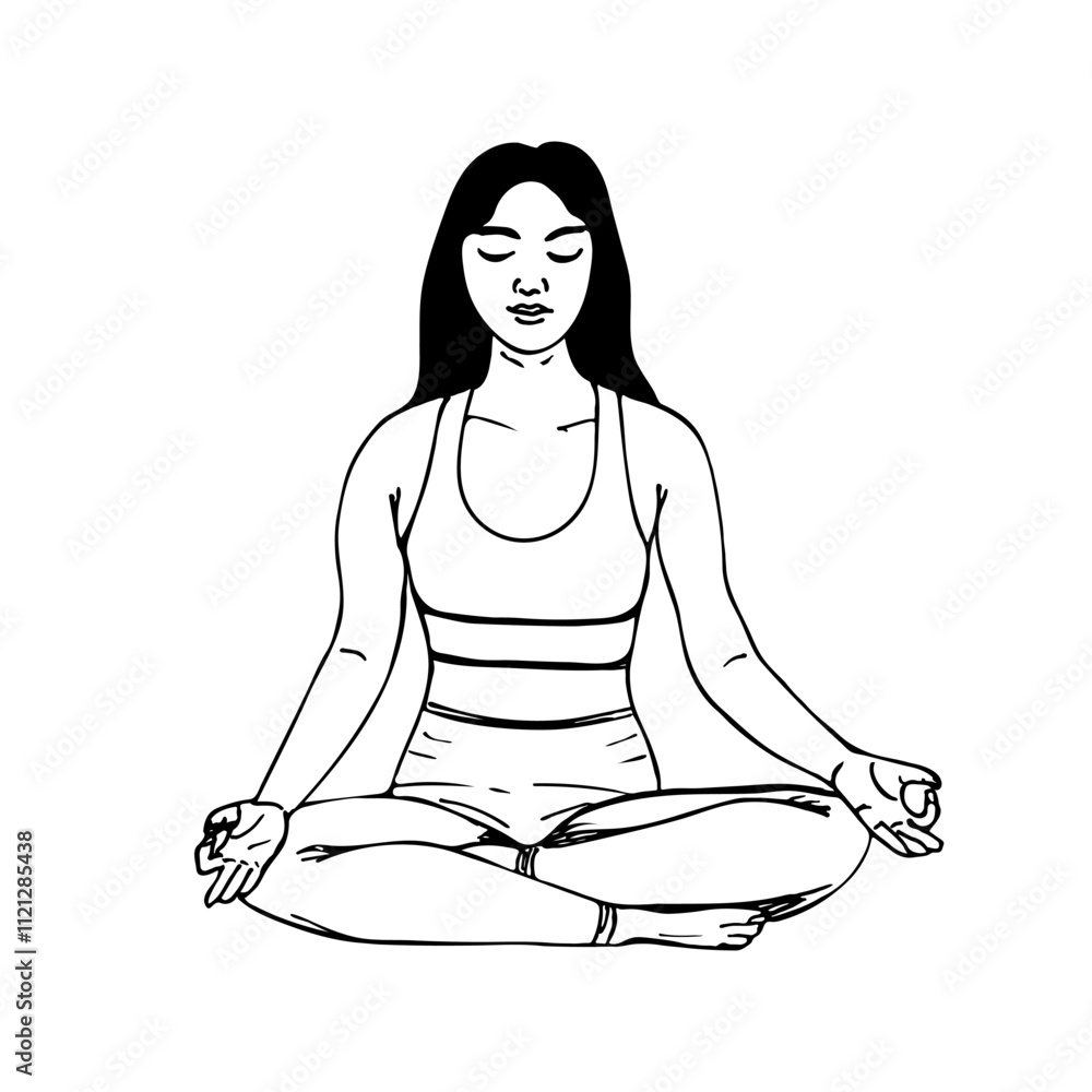 Silhouette of a female human body sitting in a lotus position ...