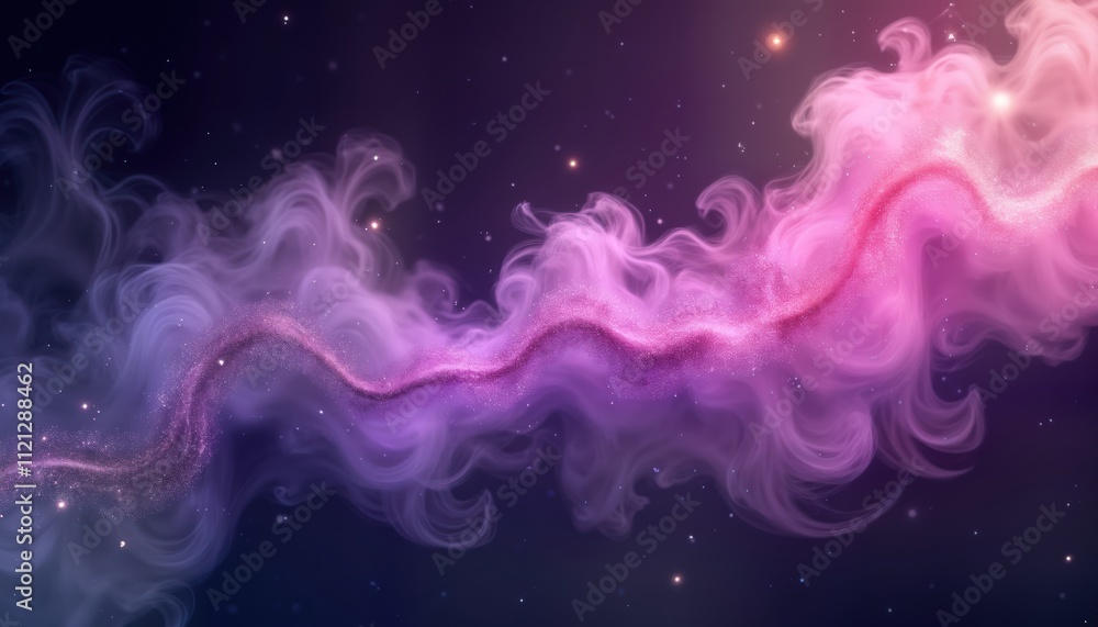 Purple magic smoke effect flows from cloud in space. Abstract design ...