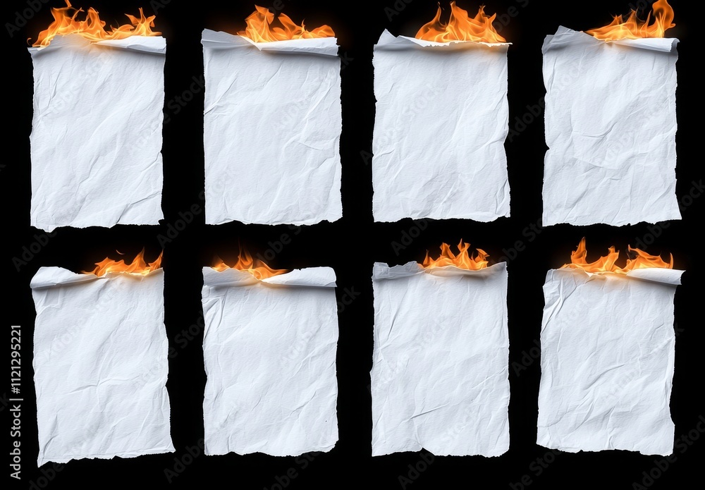 Isolated burn paper page edge with fire modern effect. Realistic burned ...