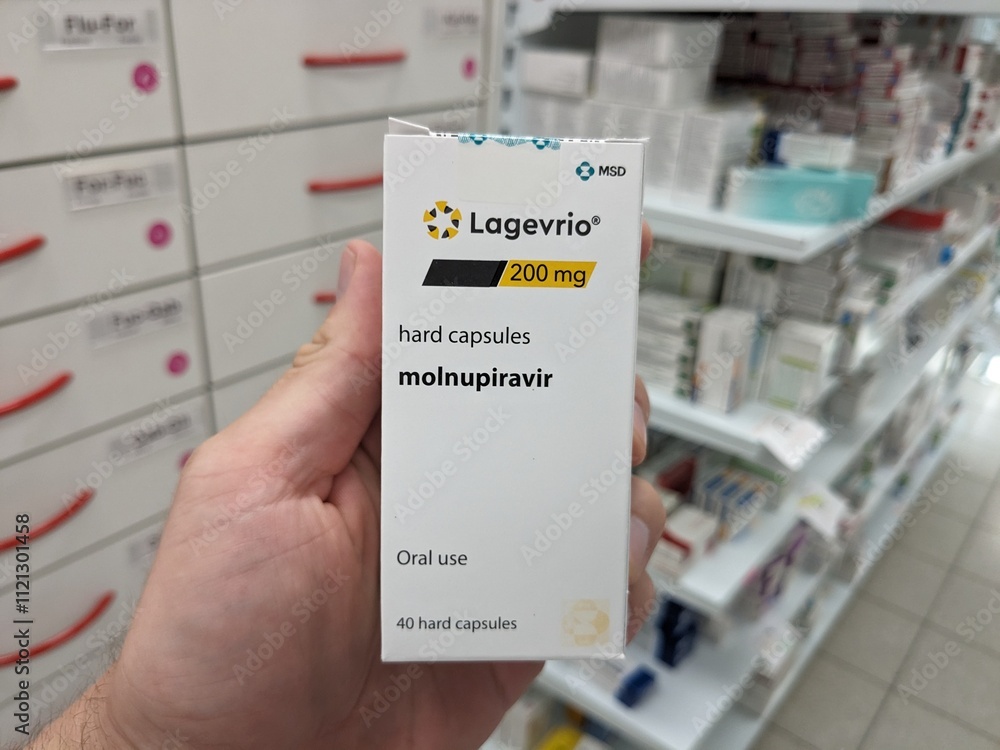 Prague,Czech republic-December 7 2024:LAGEVRIO MSD hard capsules with ...