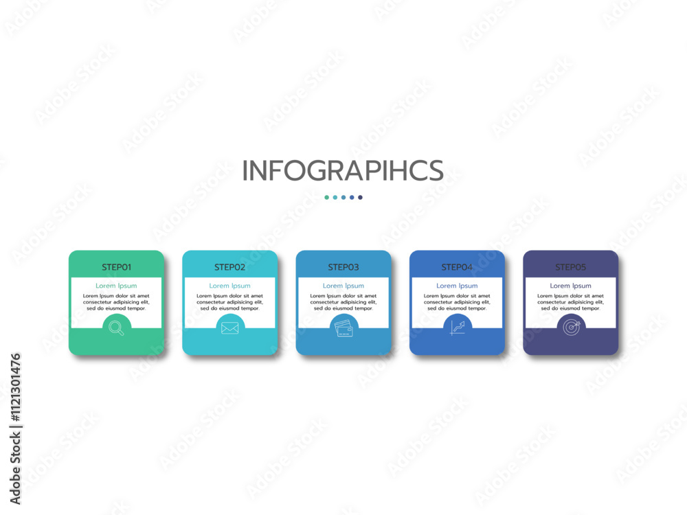 Business infographic template. 5 Step timeline journey. Process diagram, 5 options on white ...