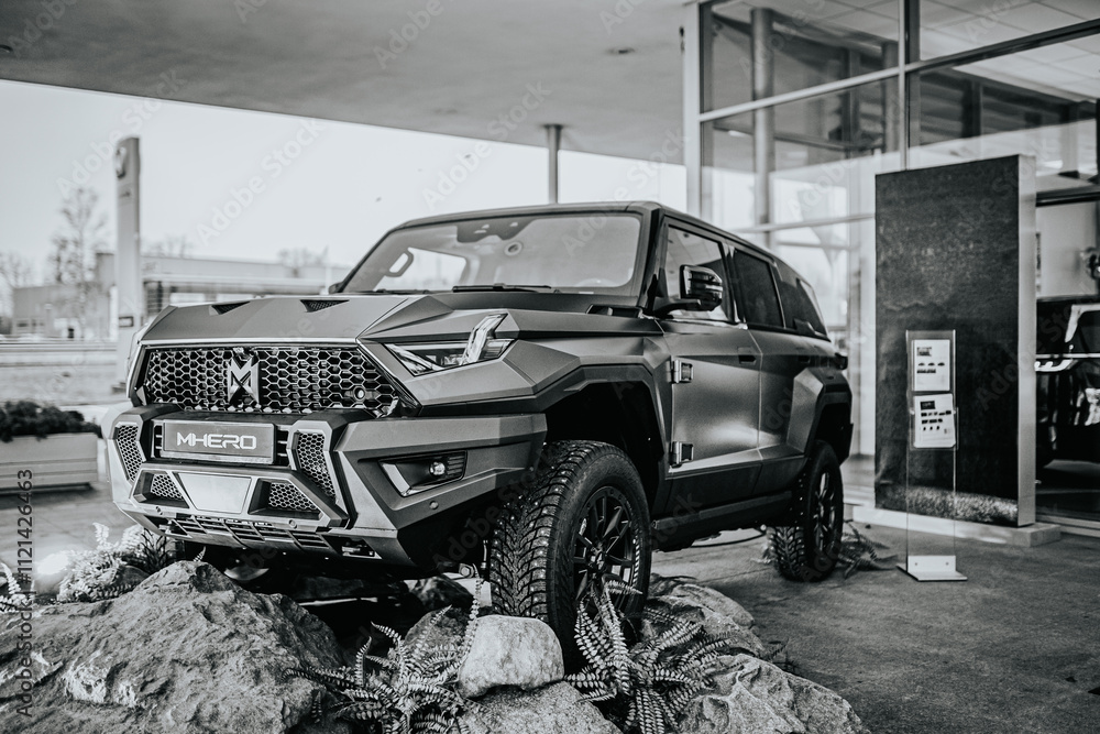 Dongfeng presentation featuring the rugged M-Hero SUV in a showroom ...