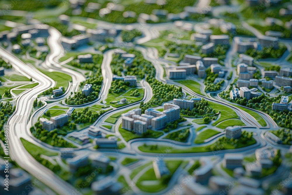 A topographic map guide showing the suburban district with curves ...