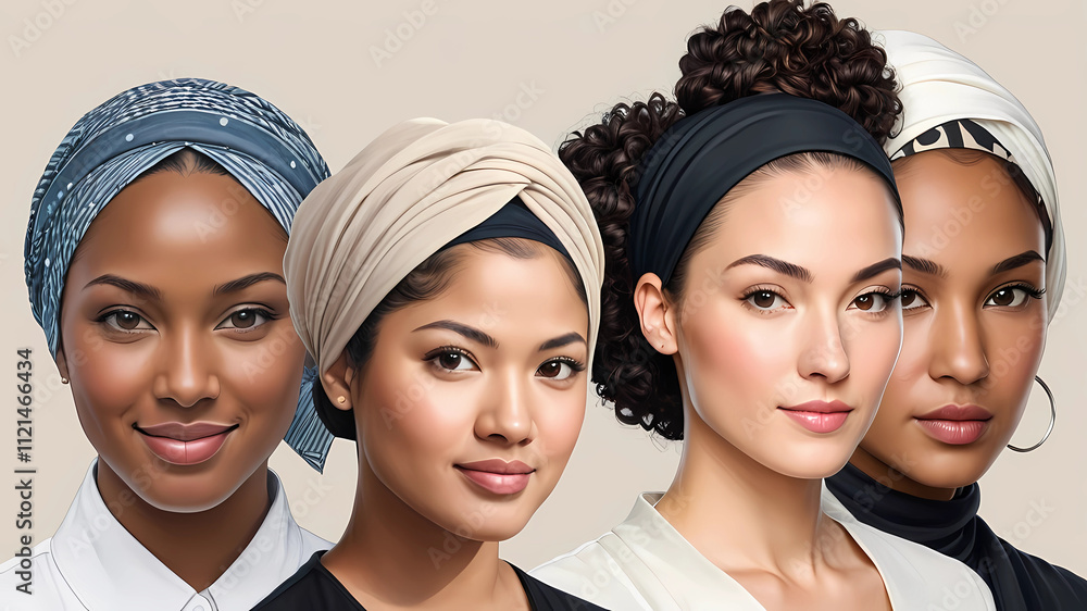 Women of different nationalities, races and skin colors wearing ...