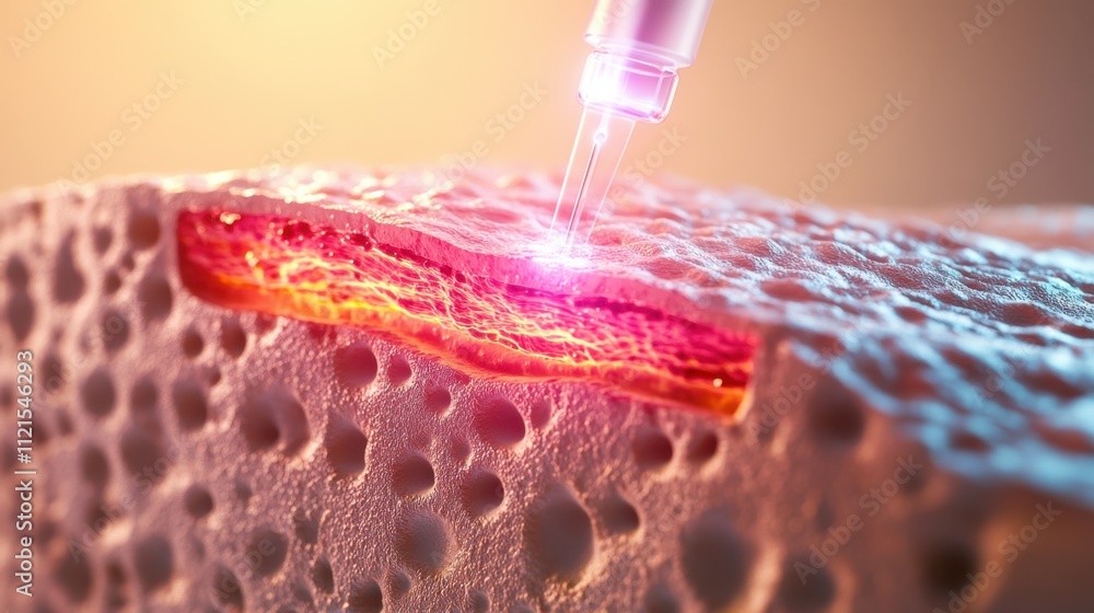 A cross-section of skin layers with laser light and serum vitamins ...