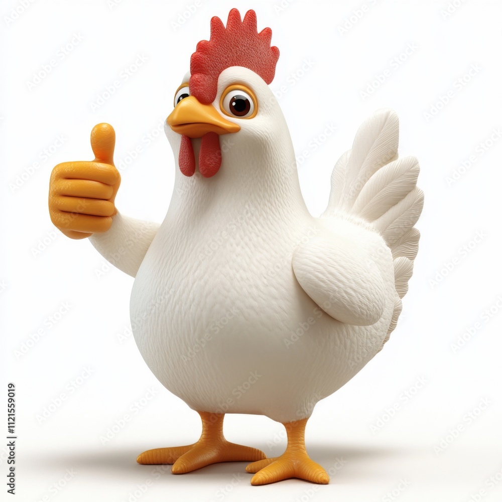 Cute Cartoon Hen Giving Thumbs Up Farm Animal 3D Render White ...