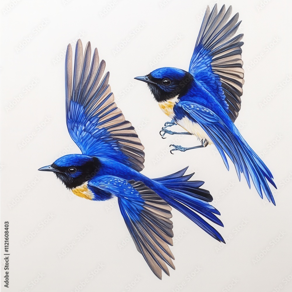 Flying in different poses and types, a tit and a blue tit are shown ...