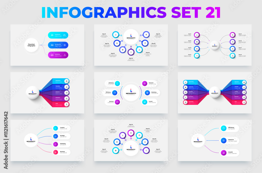 Set of infographic organizational charts for presentations, data visualization, and corporate ...