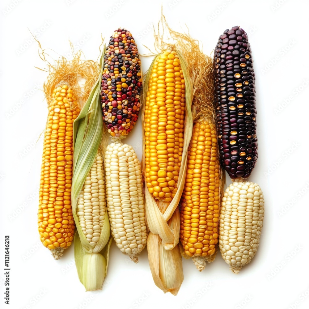 Colorful Corn Varieties Isolated Indian Corn White Background Harvest ...