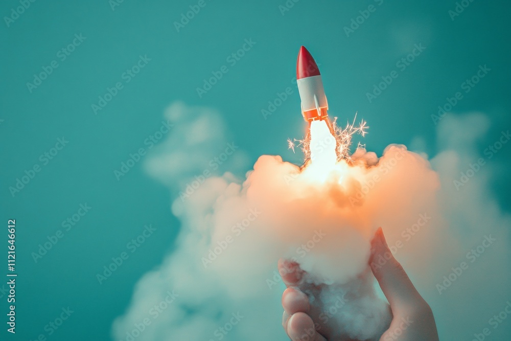Hand-Powered Mini Rocket Launching into the Sky with Colorful Smoke and ...