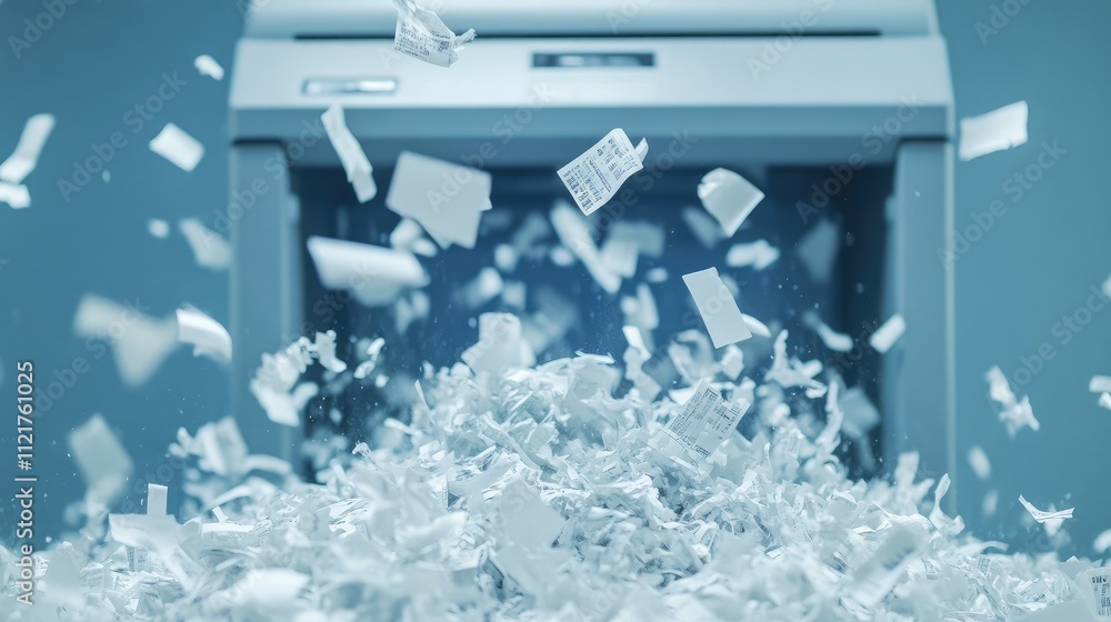 Compact office shredder ejecting shredded paper streams with whole ...