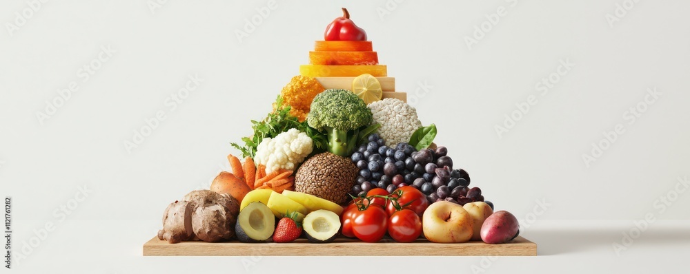 Nutritional pyramid in 3D to demonstrate healthy eating guidelines ...