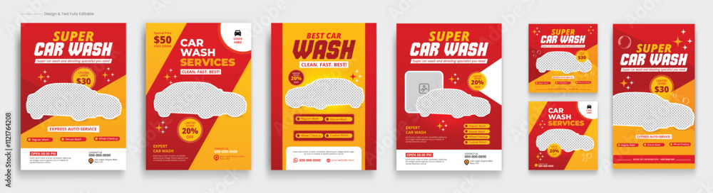 Car wash and Automotive ads promotion flyer bundle, car wash social ...