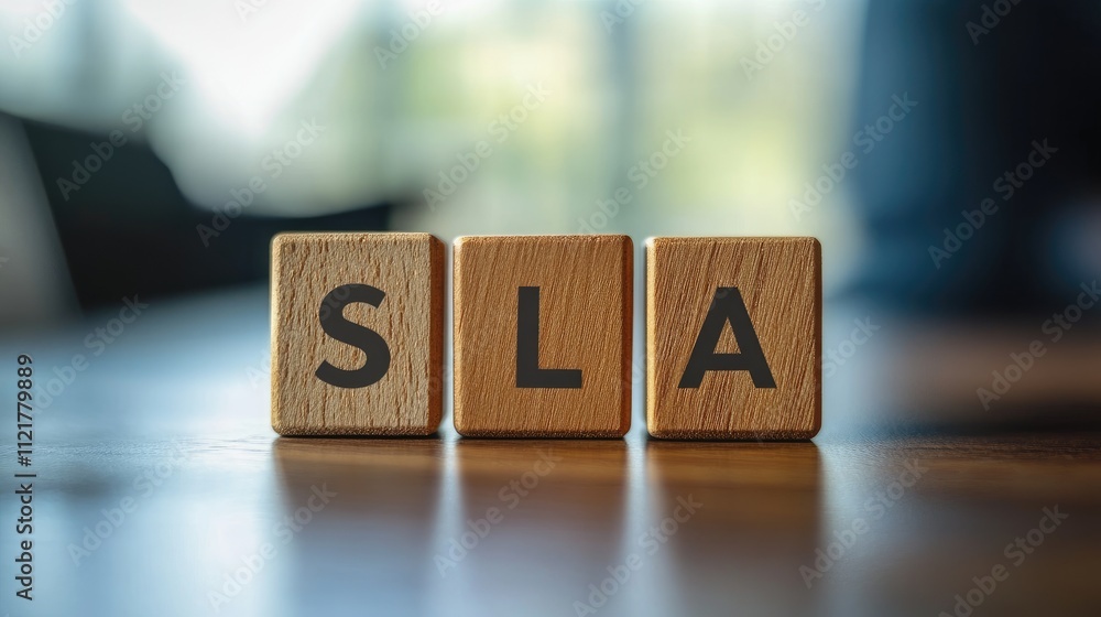 SLA Service Level Agreement concept with wooden blocks on blurred chart ...
