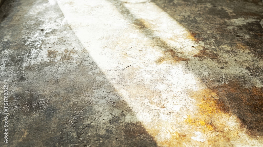 Scratched and aged tile floor with sunlight highlighting wear and tear ...