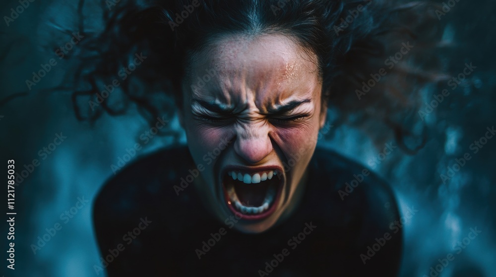 Intense Emotional Moment of a Young Woman Screaming in a Dramatic ...