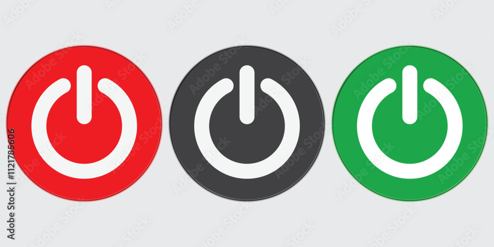 Power switch button with turn on off icons and shut down symbols in ...