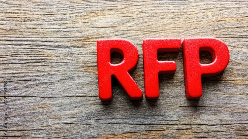 Red letter tiles spelling RFP abbreviation on wooden background ...