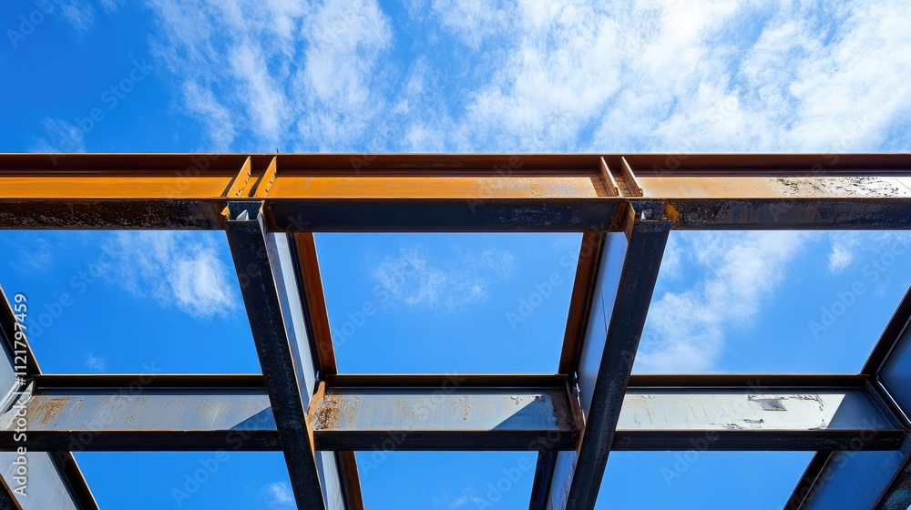 Foto de Stock Steel construction framework against a clear blue sky ...