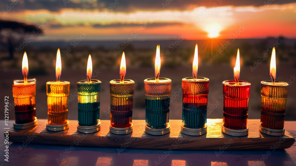 Row of Kinara candles glowing warmly, honoring Kwanzaa's cultural ...