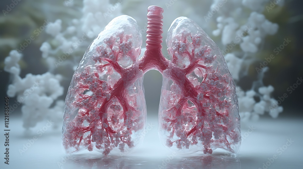 Transparent 3D digital model of human lungs with detailed respiratory ...