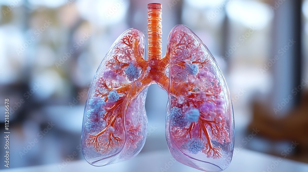 Transparent 3D digital illustration of human respiratory system ...