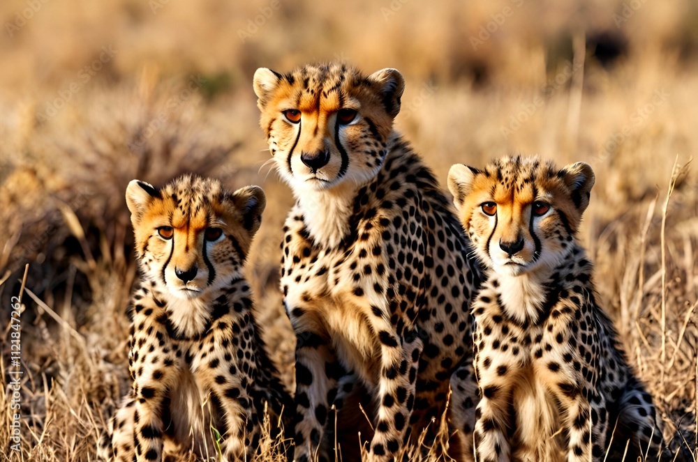 Powerful image of a cheetah family, a symbol of strength, speed, and ...