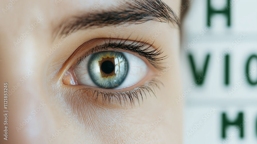 Glaucoma symptom concept. An image of an eye chart featuring letters ...