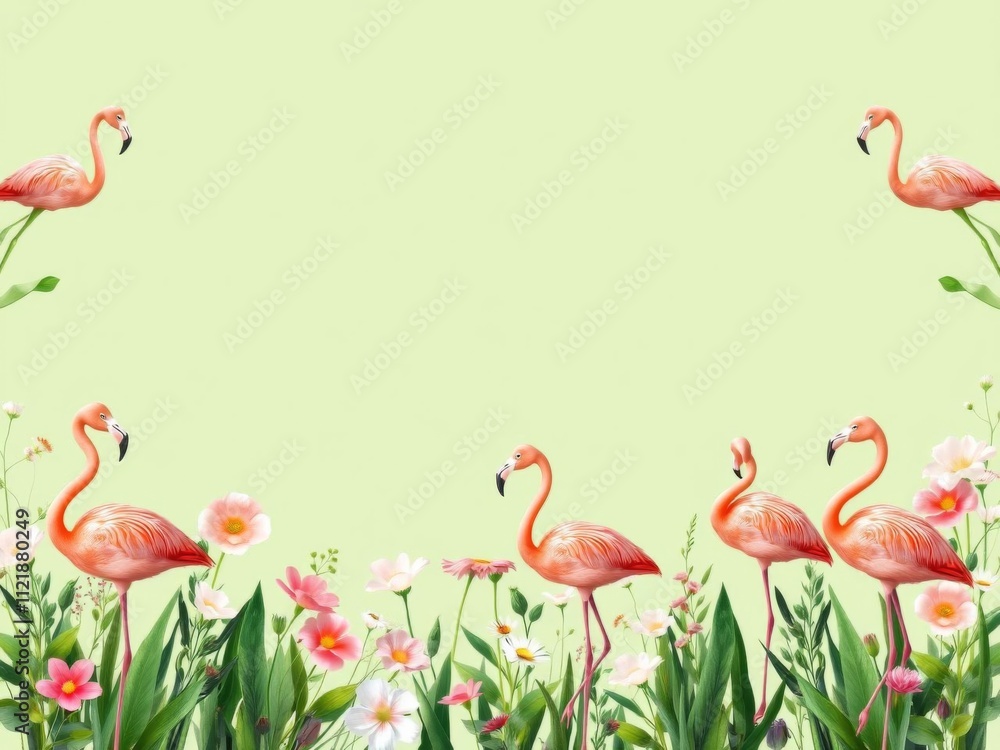 Soft green floral banner background with natural spring flowers and ...