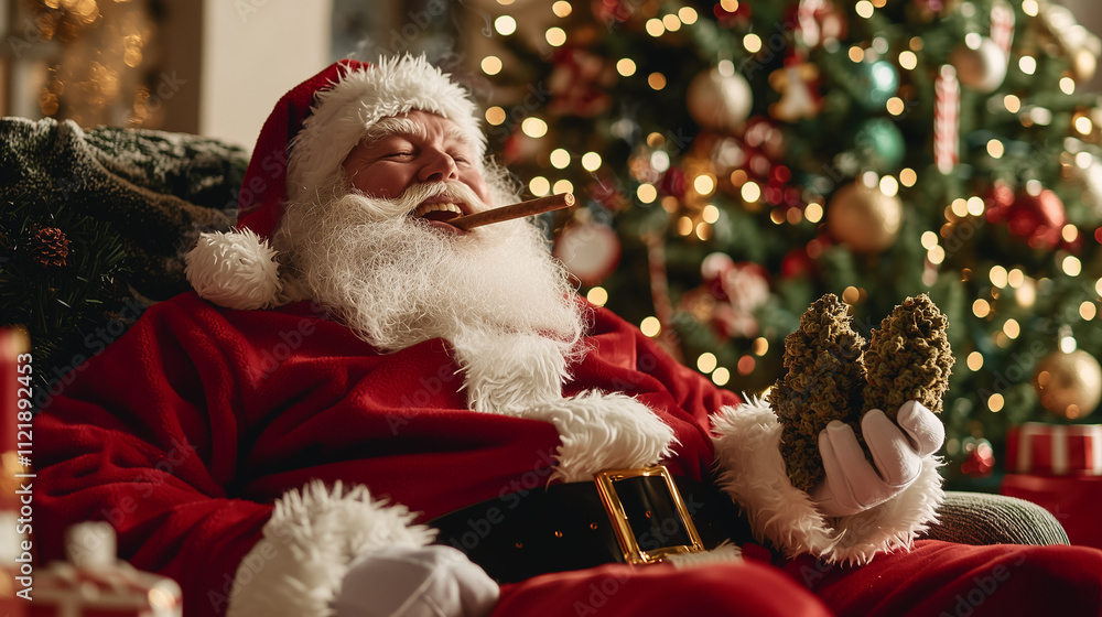 Santa Claus enjoys a relaxing Christmas with Cannabis and a Cigar ...