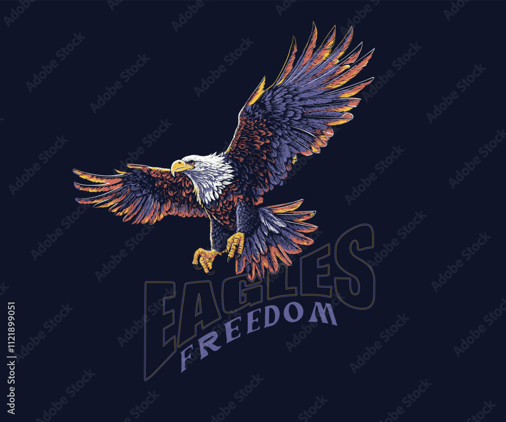 Retro vintage eagle vector art, Eagle flying vector illustration, Eagle ...