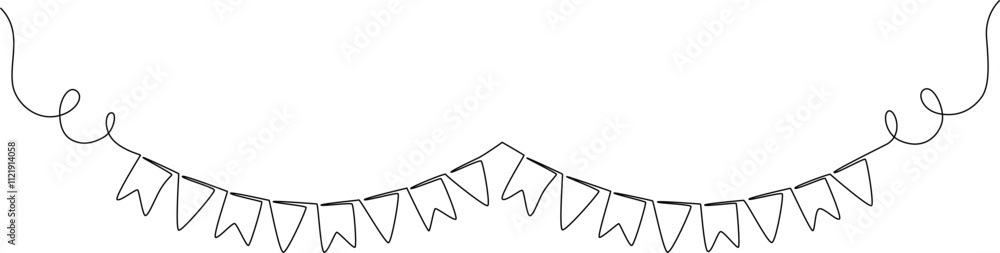 Continuous line art drawing buntings garland. Birthday and jubilee ...