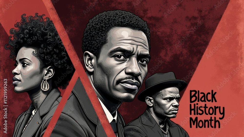 African american figures celebrating black history month in artistic ...