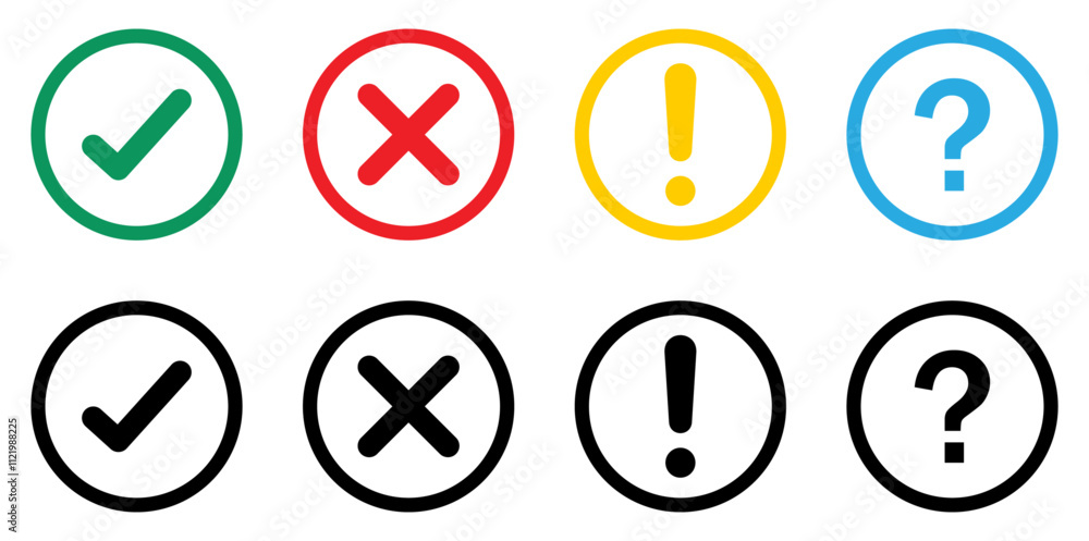 True and false button, tick or cross sign, exclamation mark and ...