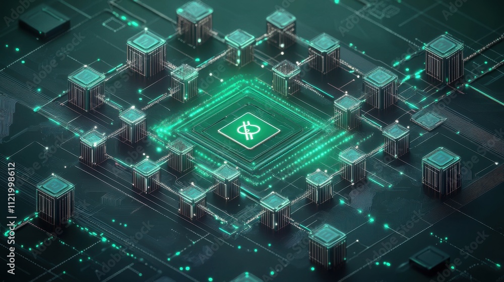 Blockchain circuit board illustration with sophisticated color palette ...
