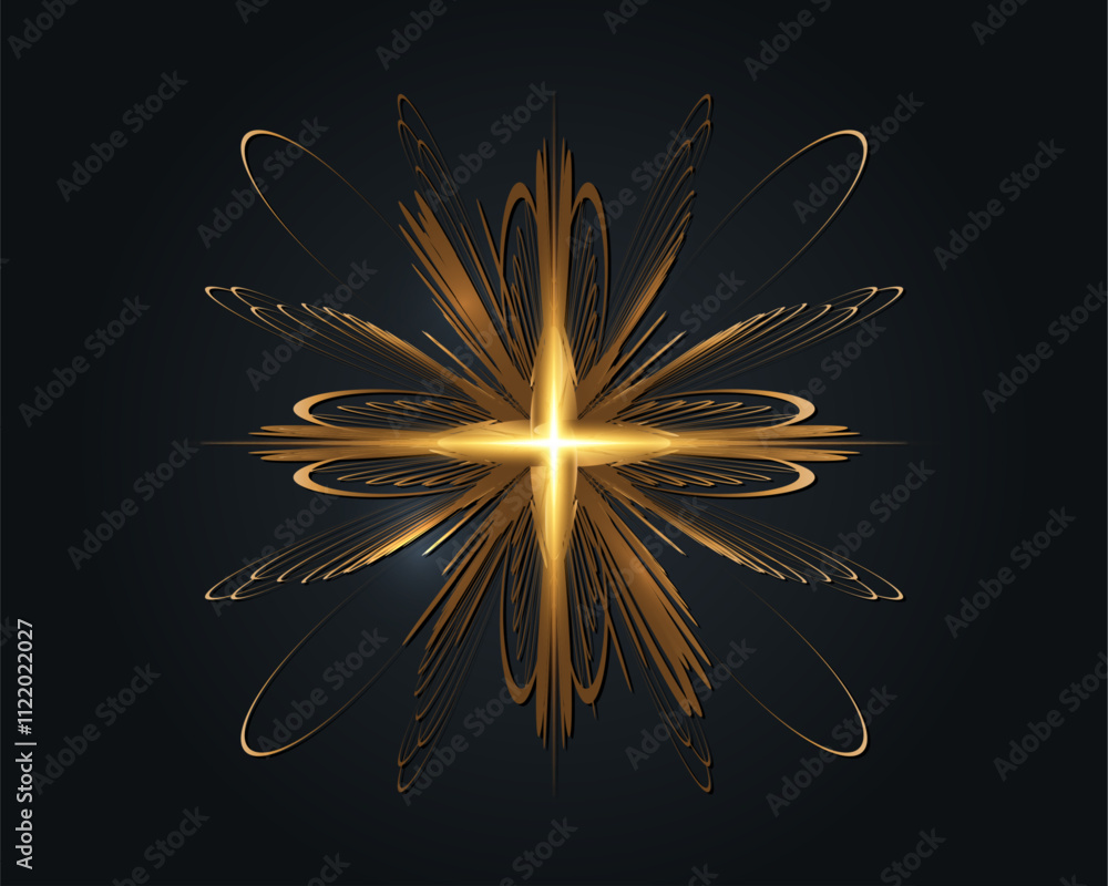 Sacred cross of light, shiny Cross with ancient golden frame symbol of ...