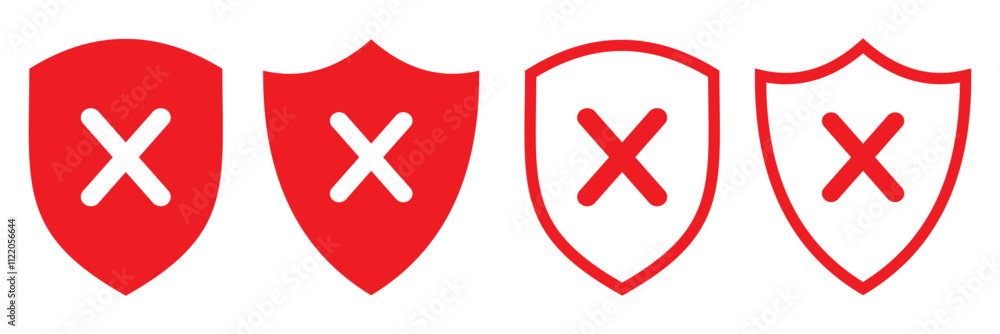 Image vectorielle Stock Shield with checkmark and x cross mark. Red and ...
