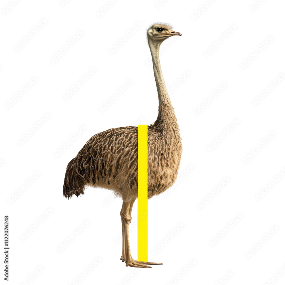 Ostrich standing tall with yellow measuring tape beside it, showcasing ...