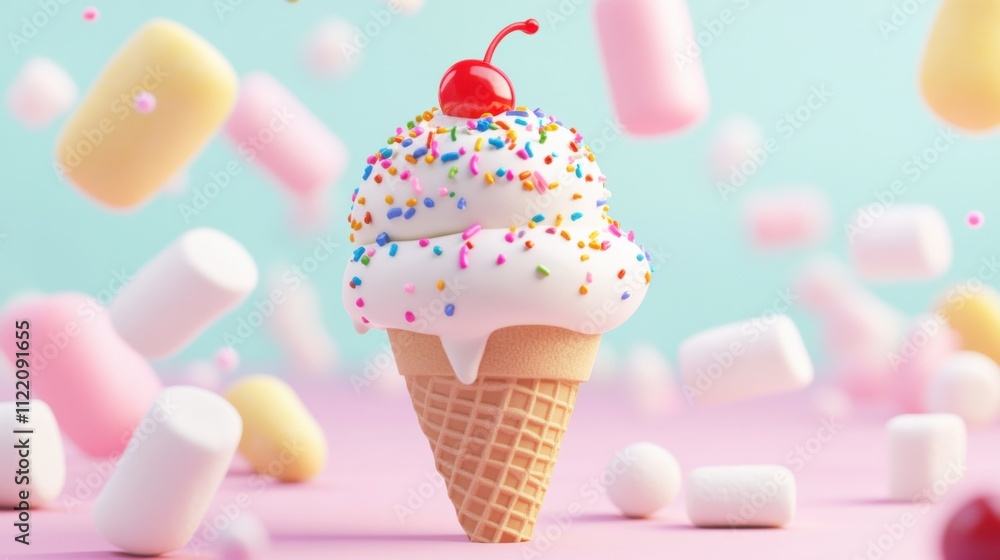 BTC logo as cute ice cream cone rendering in pastel colors with candy ...