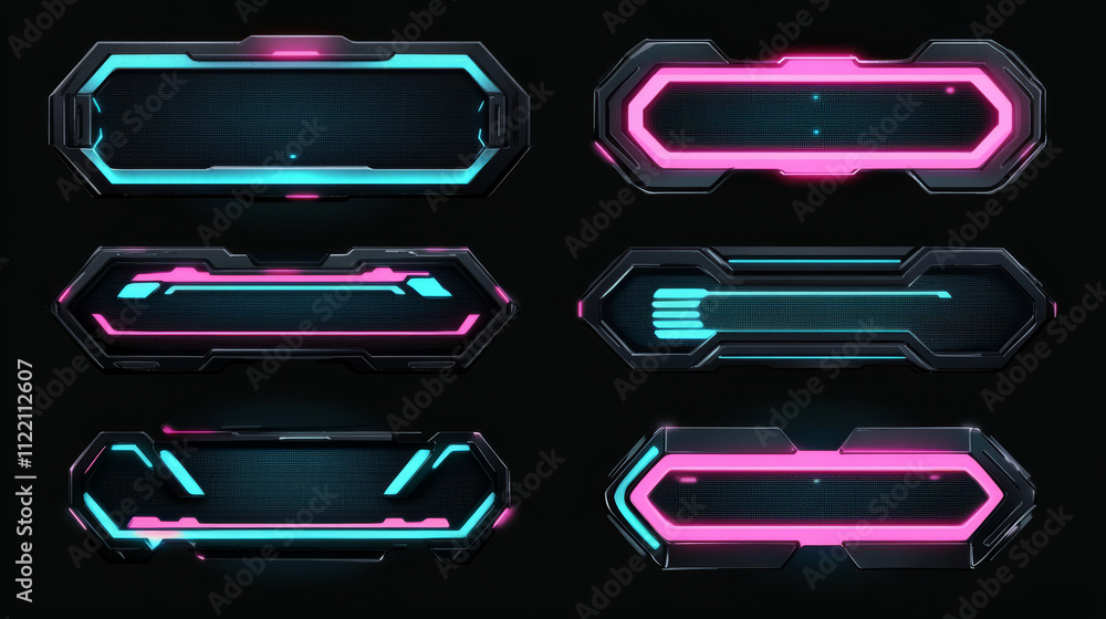 Futuristic frames of black metal border for avatar in game interface ...