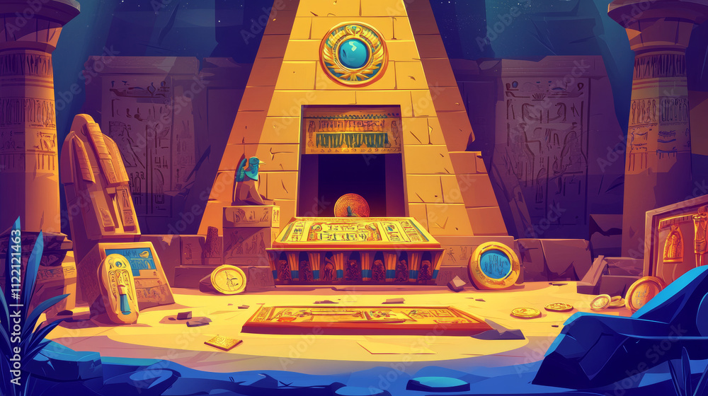 Ancient pharaoh egyptian treasure and sarcophagus cartoon vector set ...