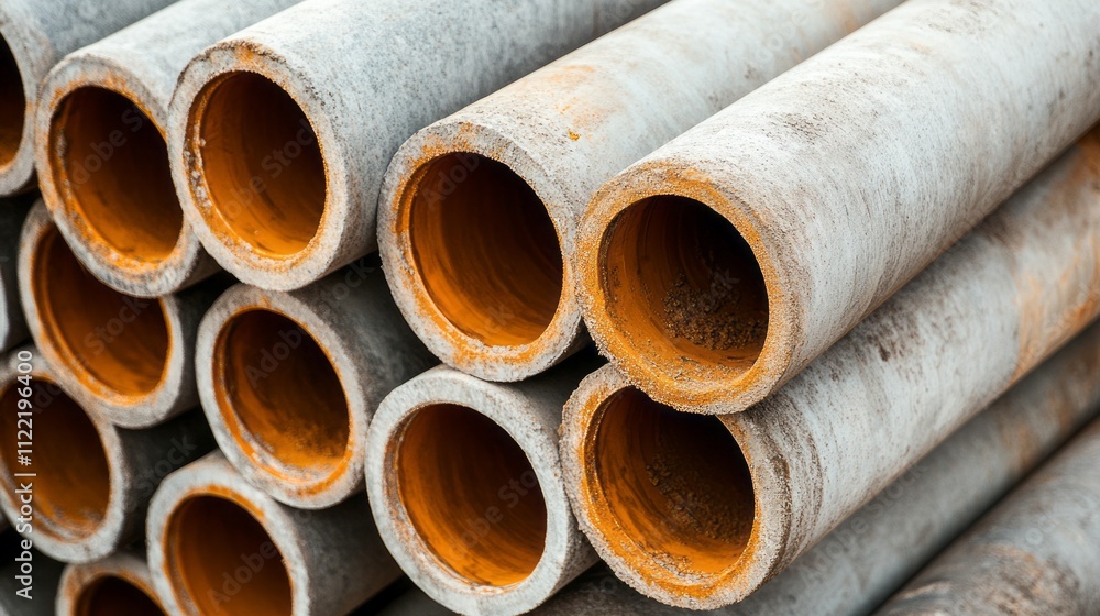 Concrete stormwater pipes at construction sites, used for water ...