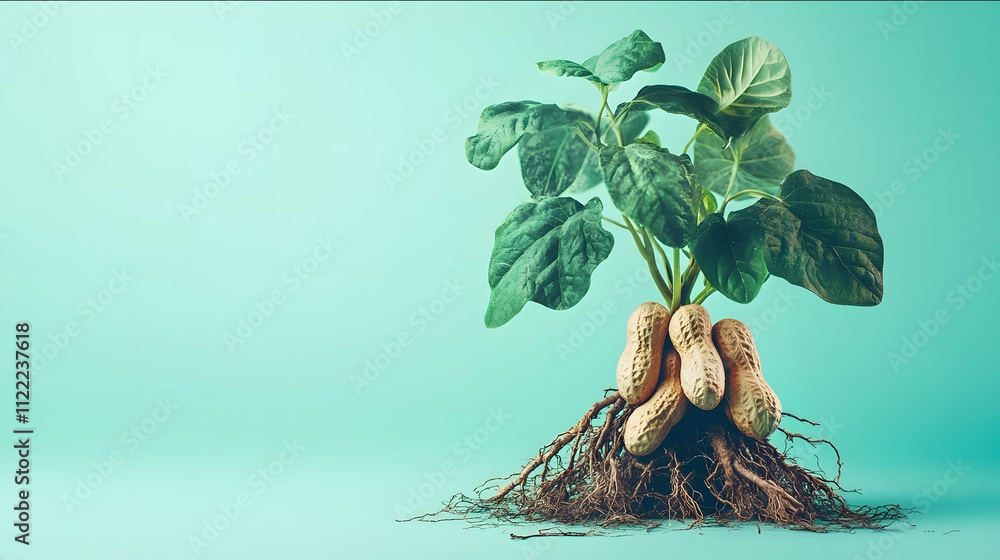 A peanut plant with its roots and peanuts still attached displayed on a ...
