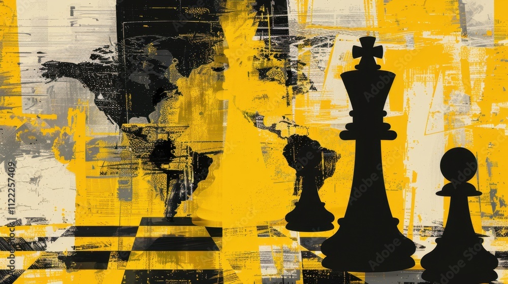 Globalization backlash illustration using yellow and black with chess ...