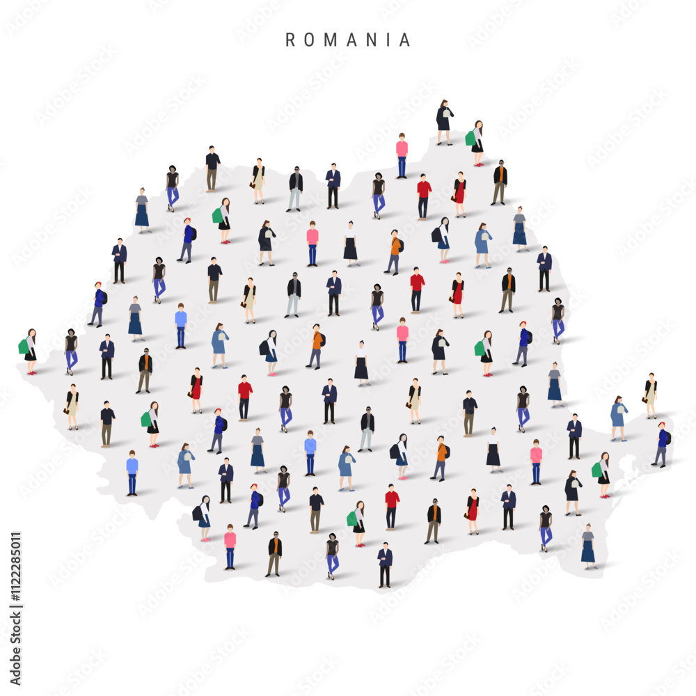 Romania population map. Large group of realistic a diverse crowd of ...