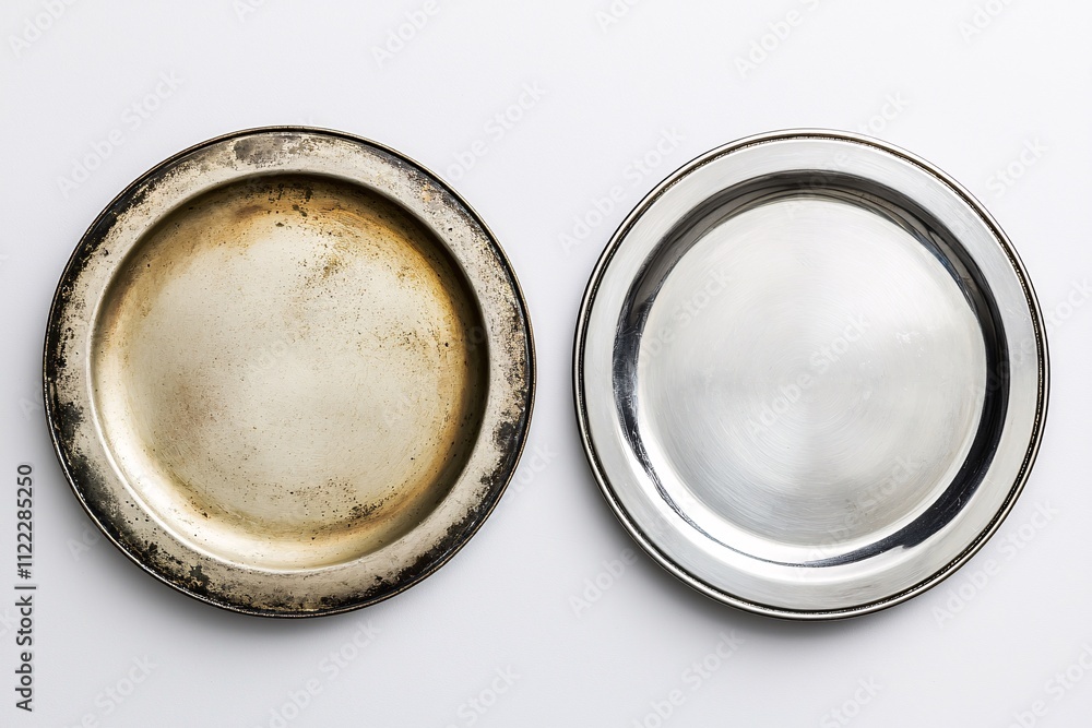 Clean vs Dirty Metal Plate Before After Cleaning Dishware Stock Photo ...