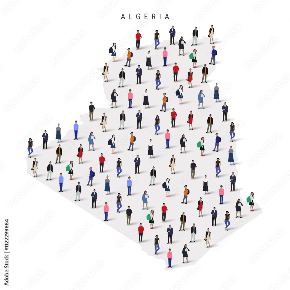 Algeria population map. Large group of realistic a diverse crowd of ...