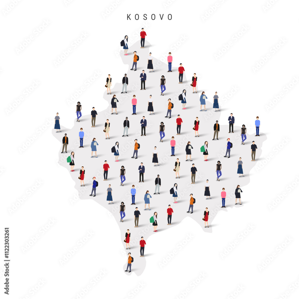 Kosovo population map. Large group of realistic a diverse crowd of ...