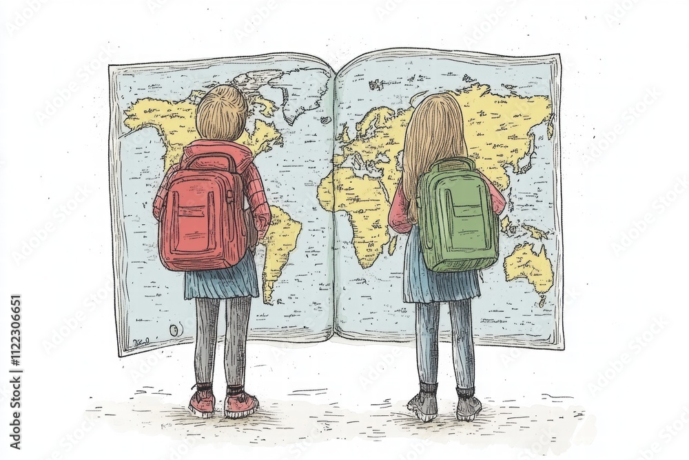 Stock-Illustration „Exploring the world mapchildren learning geography ...
