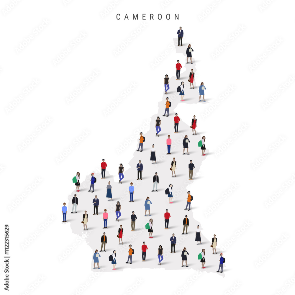 Vector de Stock Cameroon population map. Large group of realistic a diverse crowd of people ...